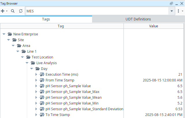 SPC:Perspective:Tag:Configure MES Analysis Selector and Live Analysis